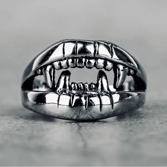 Accessories | Vampire Fangs Polished Metallic Black Ring | Poshmark